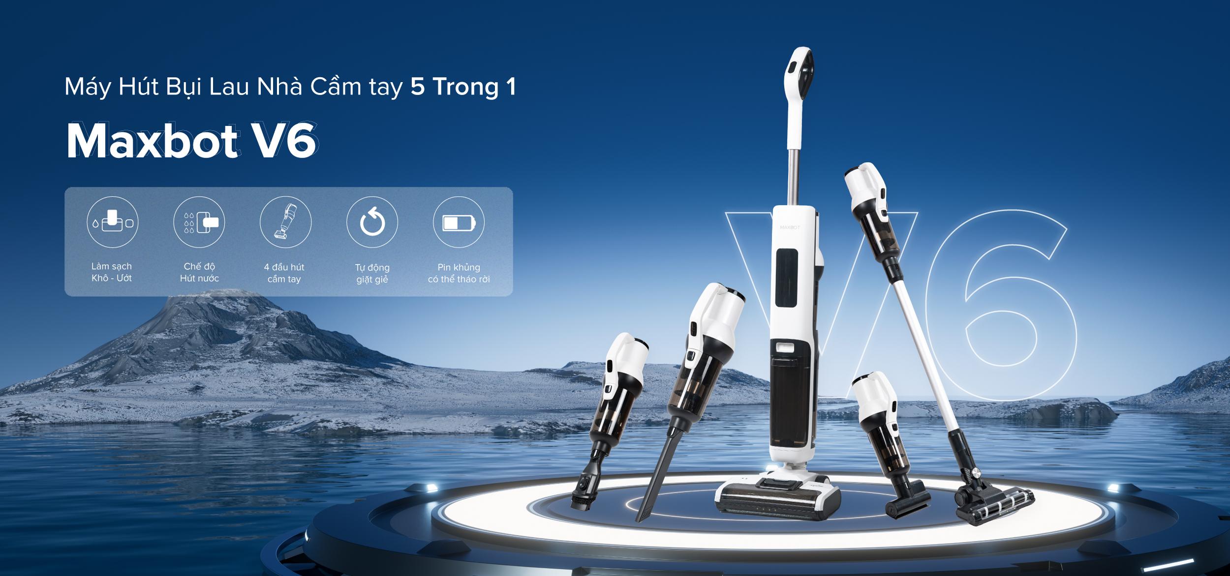 Máy hút bụi lau nhà cầm tay không dây 5 trong 1 Maxcare Maxbot V6